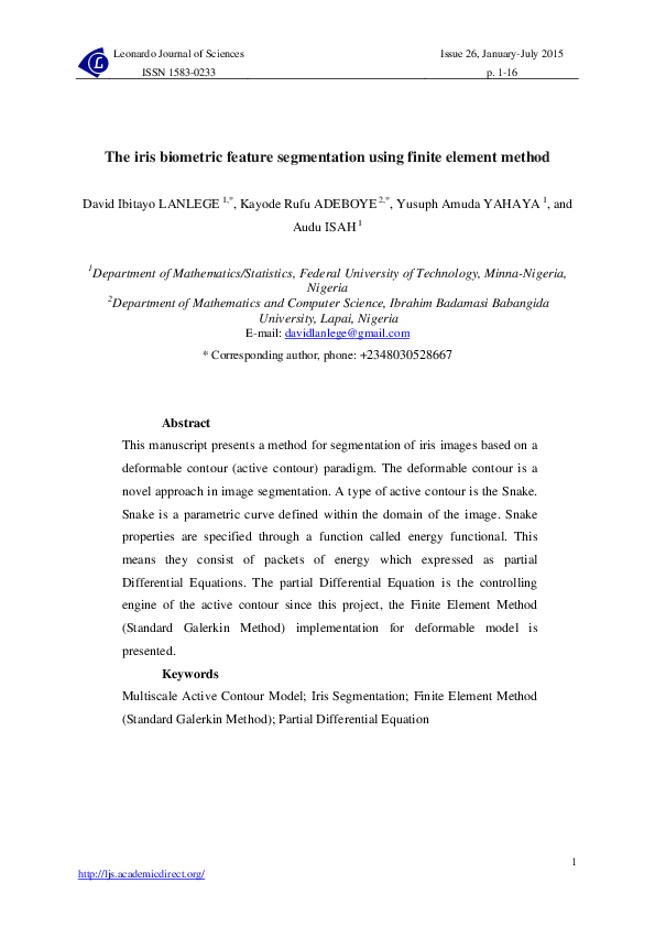 Pdf The Iris Biometric Feature Segmentation Using Finite Element Method