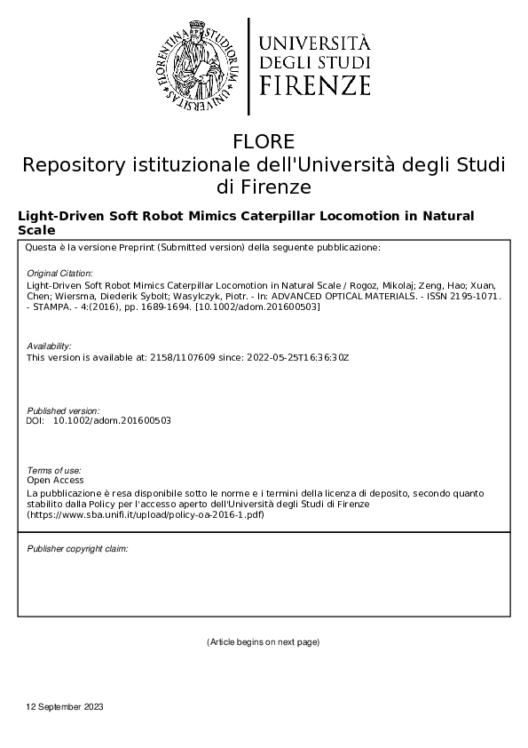 Pdf Light‐driven Soft Robot Mimics Caterpillar Locomotion In Natural Scale