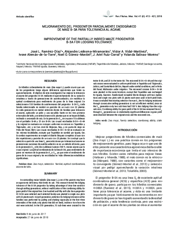 (PDF) Mejoramiento Del Progenitor Parcialmente Endogámico De Maíz B-3A ...