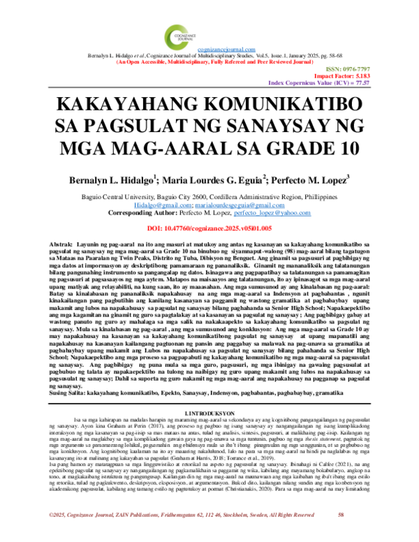 (PDF) KAKAYAHANG KOMUNIKATIBO SA PAGSULAT NG SANAYSAY NG MGA MAG-AARAL ...