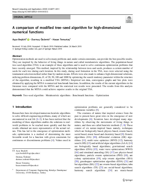 (PDF) A comparison of modified tree–seed algorithm for high-dimensional numerical functions