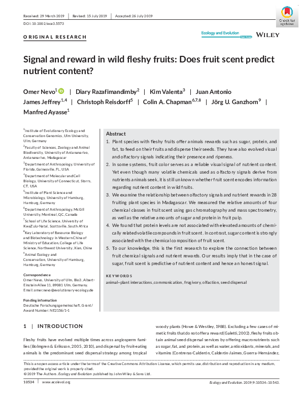 (PDF) Signal and reward in wild fleshy fruits: Does fruit scent predict ...