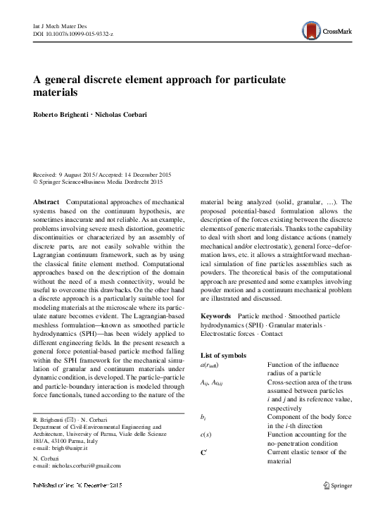 (PDF) A general discrete element approach for particulate materials