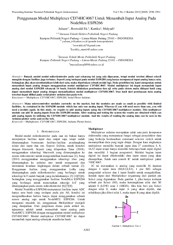 (PDF) Penggunaan Modul Multiplexer CD74HC4067 Untuk Menambah Input ...