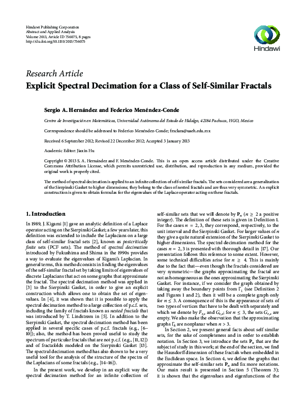 (PDF) Explicit Spectral Decimation for a Class of Self-Similar Fractals