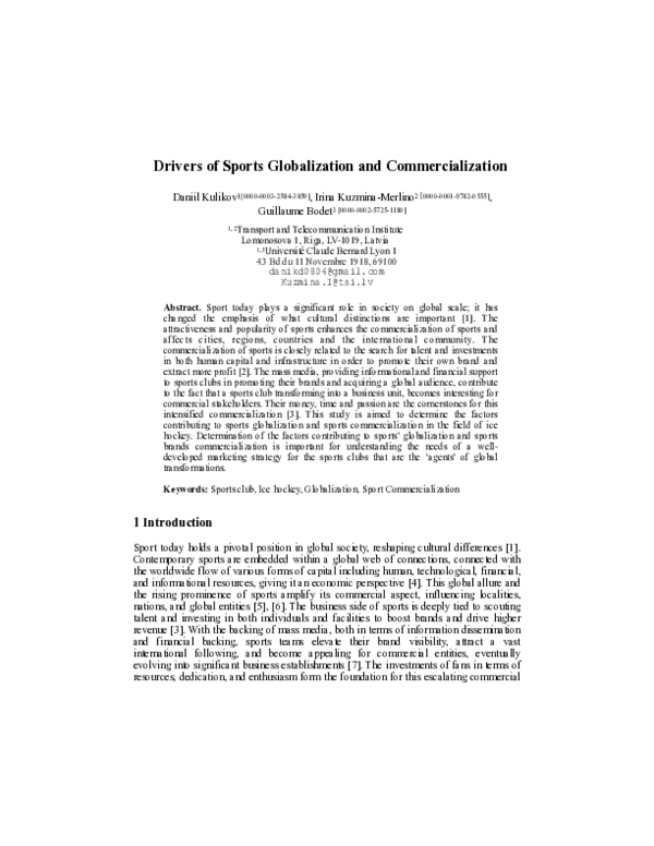 (PDF) Drivers of Sports Globalization and Commercialization