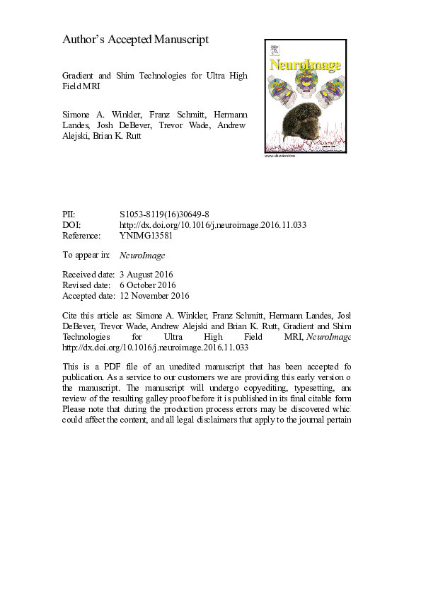 (PDF) Gradient and shim technologies for ultra high field MRI
