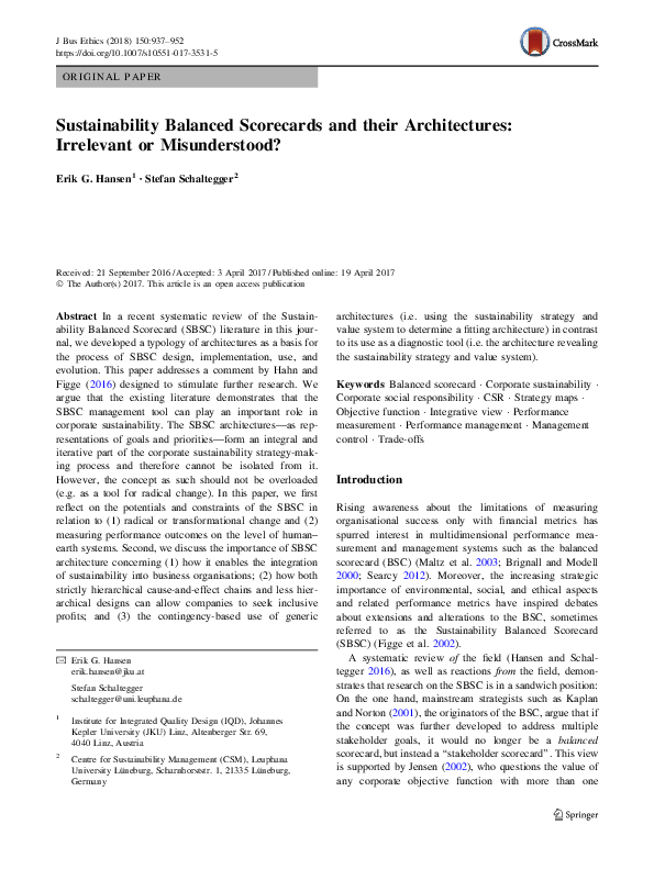 (PDF) Sustainability Balanced Scorecards and their Architectures ...