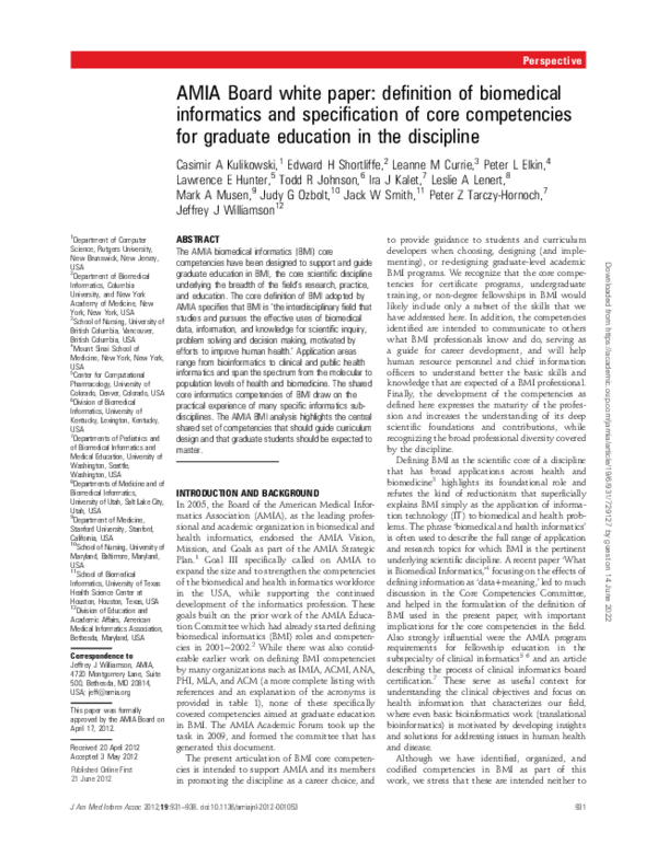 (PDF) AMIA Board white paper: definition of biomedical informatics and ...