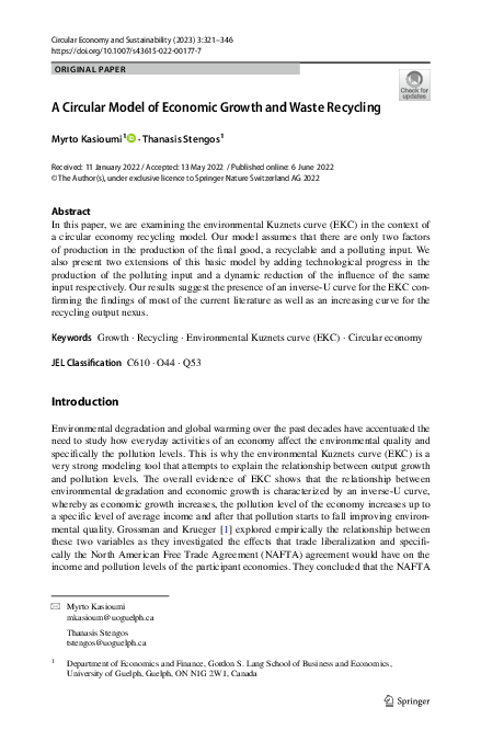 (PDF) A Circular Model of Economic Growth and Waste Recycling