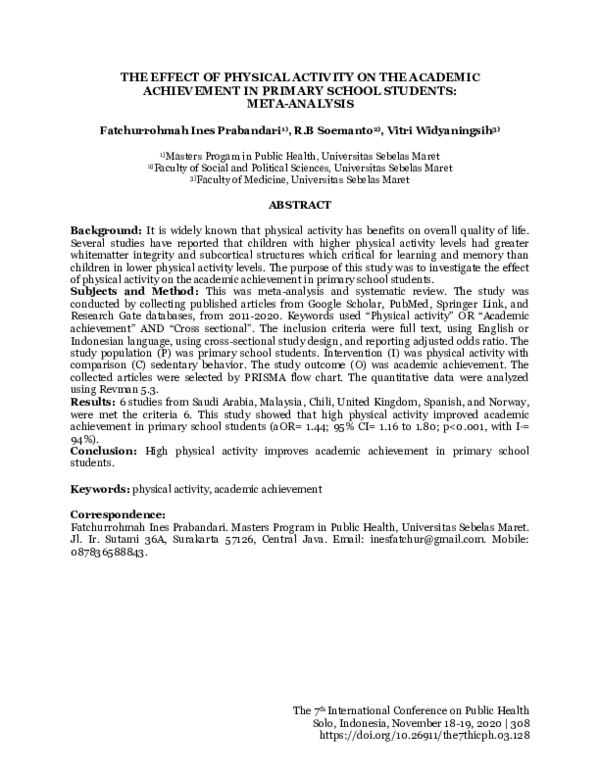 (PDF) The Effect of Physical Activity on The Academic Achievement in ...