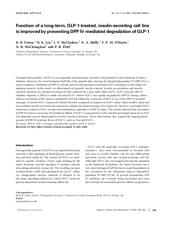 (PDF) Function of a long‐term, GLP‐1‐treated, insulin‐secreting cell ...