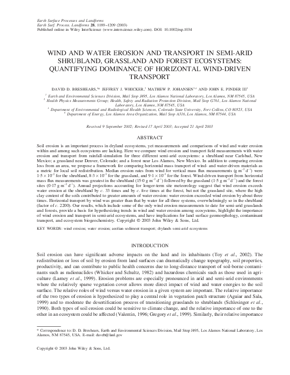 (PDF) Wind and water erosion and transport in semi‐arid shrubland ...