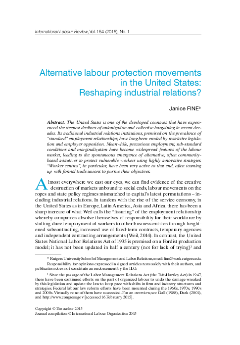 (PDF) Alternative labour protection movements in the United States ...