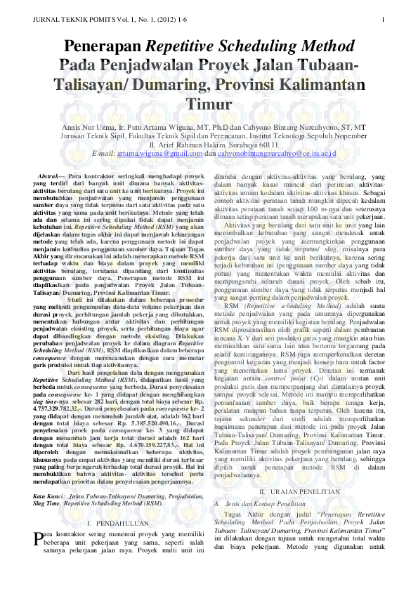 (PDF) Penerapan Repetitive Scheduling Method Pada Penjadwalan Proyek ...