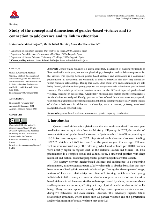 (PDF) Study of the concept and dimensions of gender-based violence and ...
