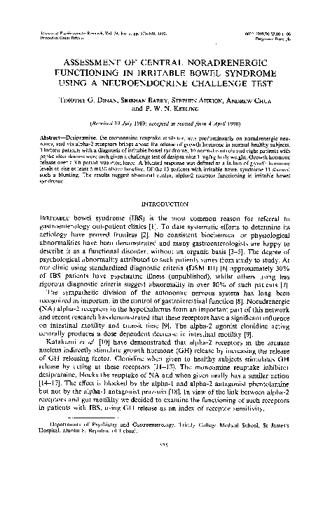 (PDF) Assessment of central noradrenergic functioning in irritable bowel syndrome using a ...