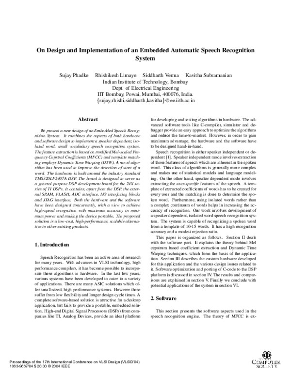 Pdf On Design And Implementation Of An Embedded Automatic Speech Recognition System