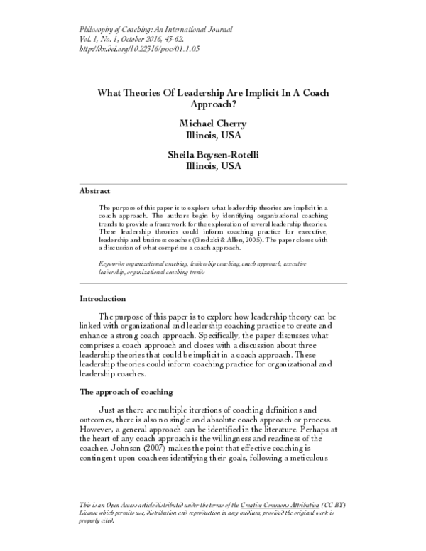 (PDF) What Theories Of Leadership Are Implicit In A Coach Approach