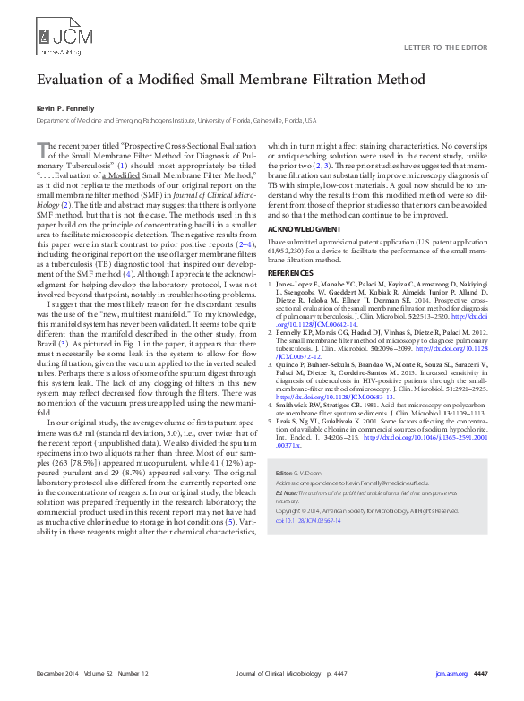 (PDF) Evaluation of a modified small membrane filtration method