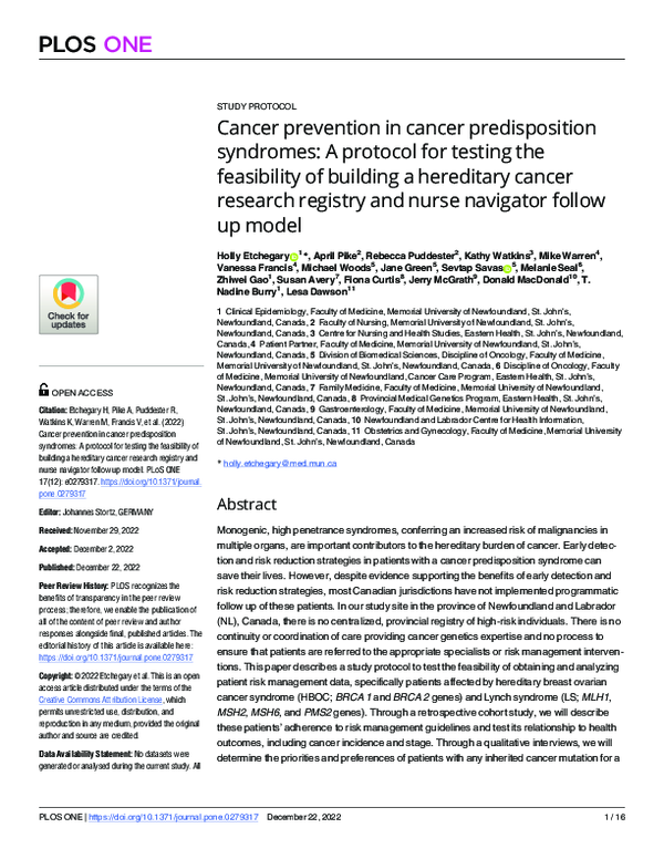 (PDF) Cancer prevention in cancer predisposition syndromes: A protocol ...