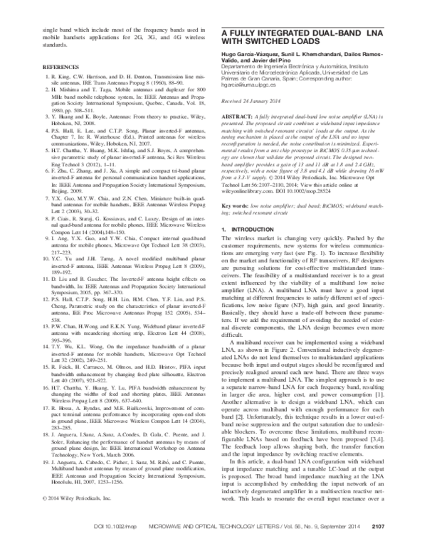 (PDF) A fully integrated dual‐band LNA with switched loads