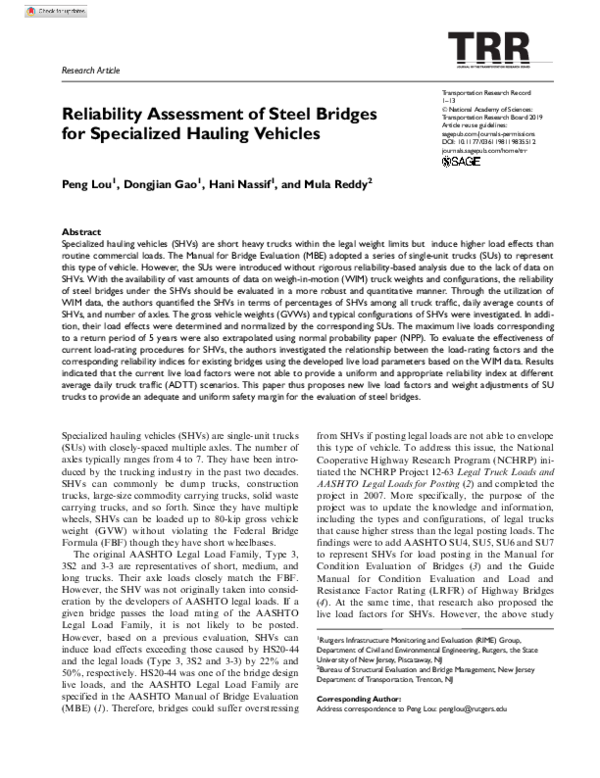 (PDF) Reliability Assessment of Steel Bridges for Specialized Hauling ...