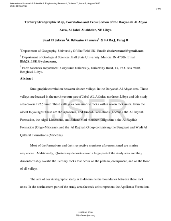 (PDF) Tertiary Stratigraphic Map Correlationand Cross Sectionofthe ...