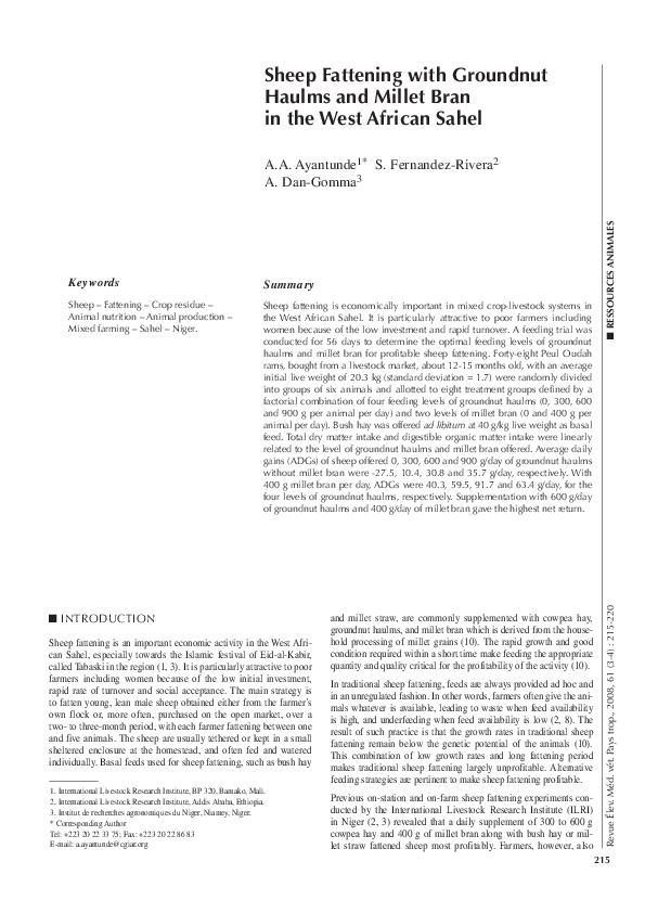 (PDF) Sheep Fattening with Groundnut Haulms and Millet Bran in the West ...
