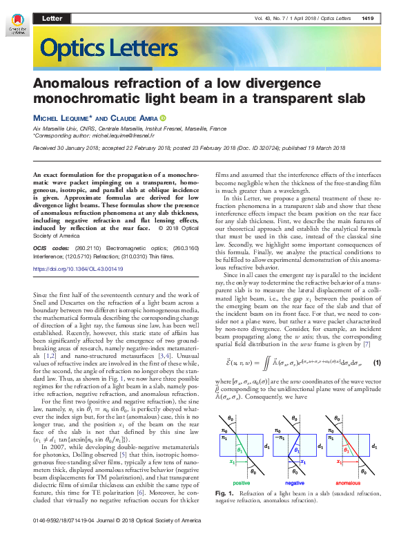 (PDF) Anomalous refraction of a low divergence monochromatic light beam ...