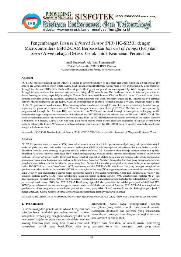 (PDF) Pengembangan Passive Infrared Sensor (PIR) HC-SR501 dengan Microcontrollers ESP32-CAM ...