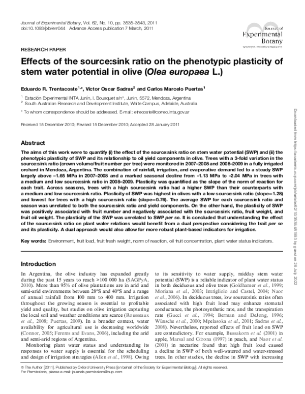 (PDF) Effects of the source:sink ratio on the phenotypic plasticity of ...