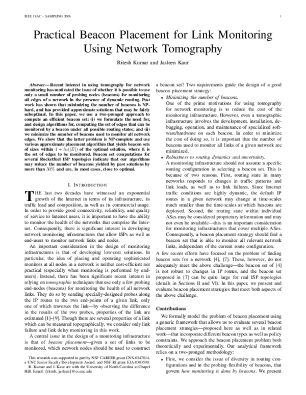 (PDF) Practical Beacon Placement for Link Monitoring Using Network Tomography