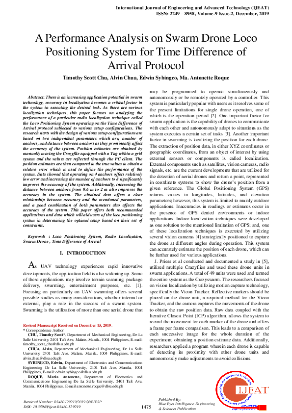 (PDF) A Performance Analysis on Swarm Drone Loco Positioning System for ...