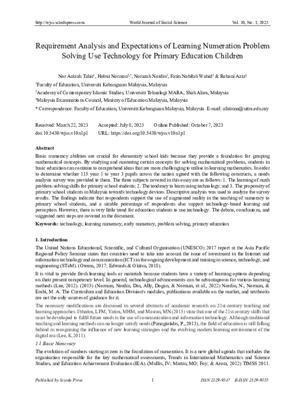 (PDF) Requirement Analysis and Expectations of Learning Numeration Problem Solving Use ...