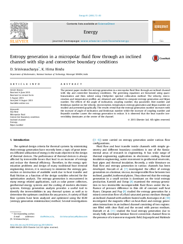 (PDF) Entropy generation in a micropolar fluid flow through an inclined channel with slip and ...