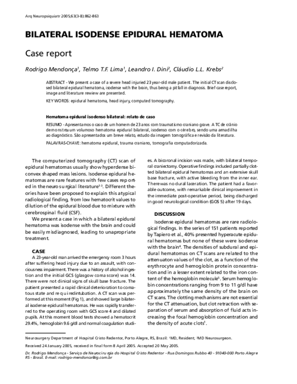 (PDF) Bilateral isodense epidural hematoma: case report