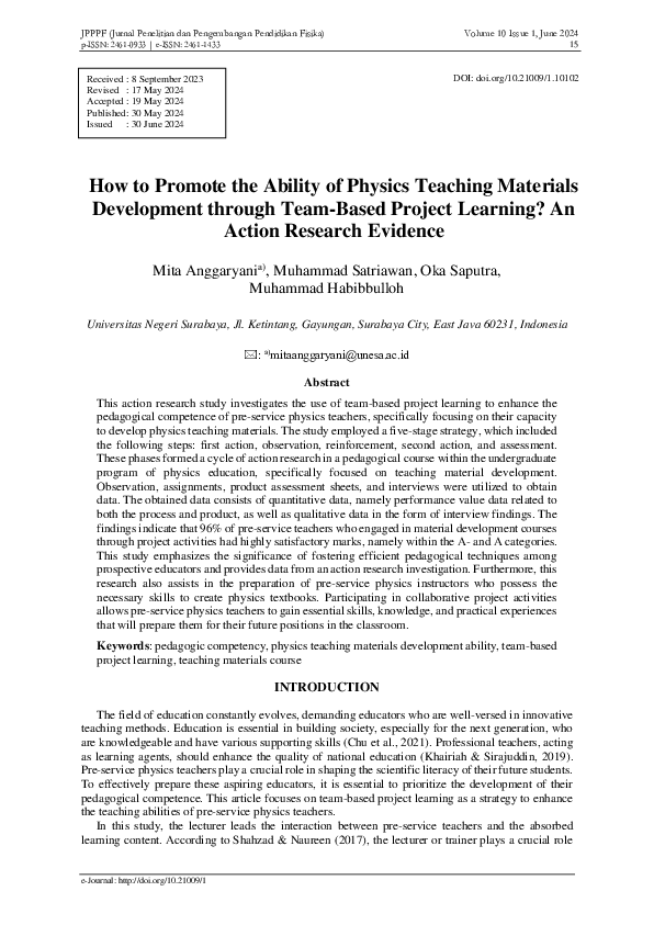 (PDF) How to Promote the Ability of Physics Teaching Materials Development through Team-Based ...