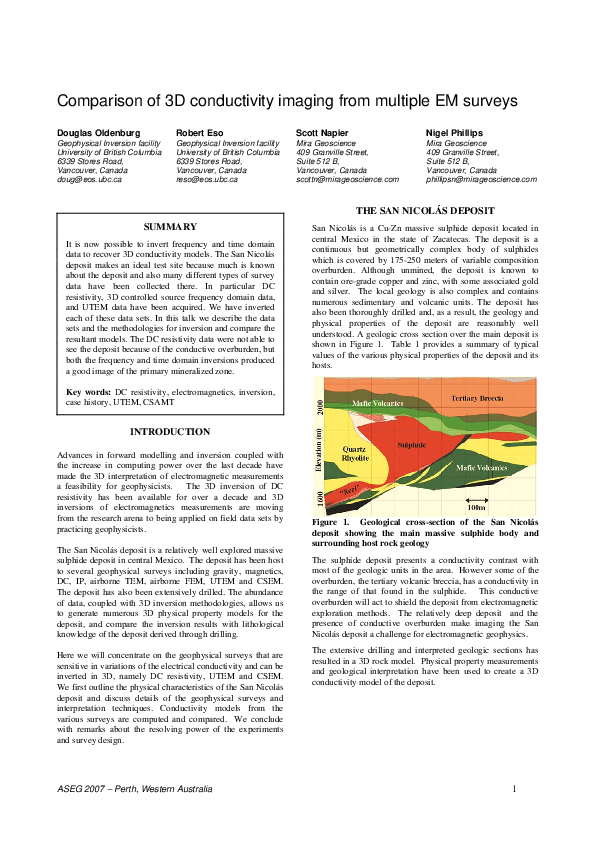 (PDF) Comparison of 3D conductivity imaging from multiple EM surveys