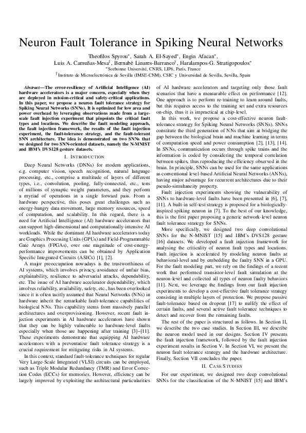 (PDF) Neuron Fault Tolerance in Spiking Neural Networks