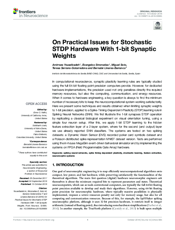 (PDF) On Practical Issues for Stochastic STDP Hardware With 1-bit Synaptic Weights