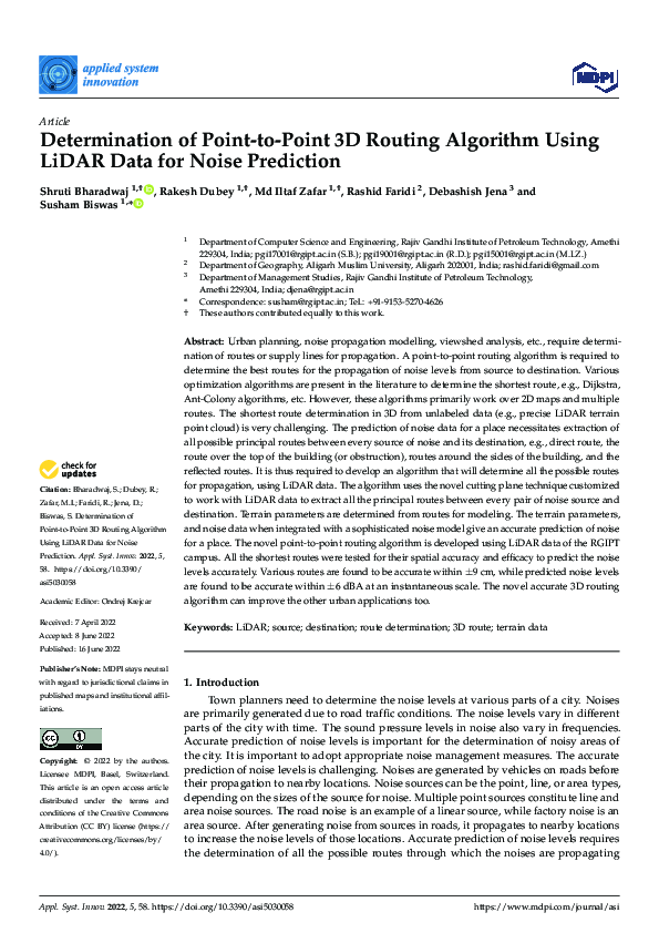 (PDF) Determination of Point-to-Point 3D Routing Algorithm Using LiDAR Data for Noise Prediction