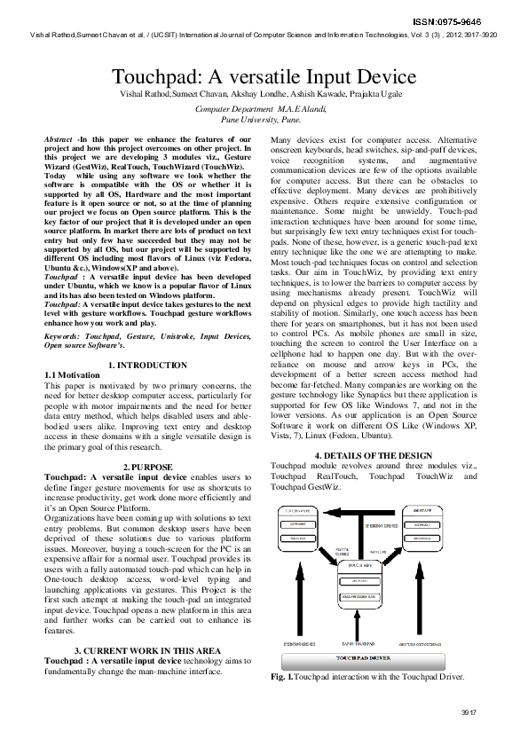 (PDF) Touchpad: A versatile Input Device