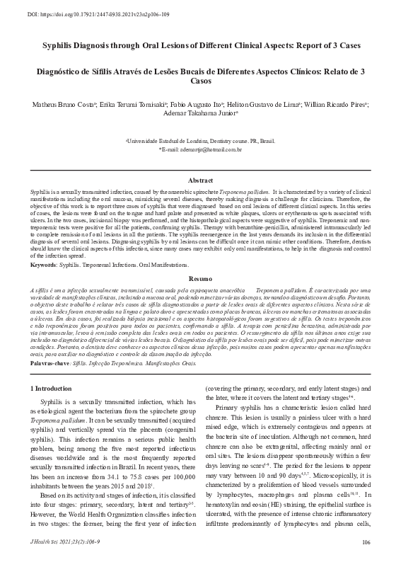 (PDF) Syphilis Diagnosis through Oral Lesions of Different Clinical ...
