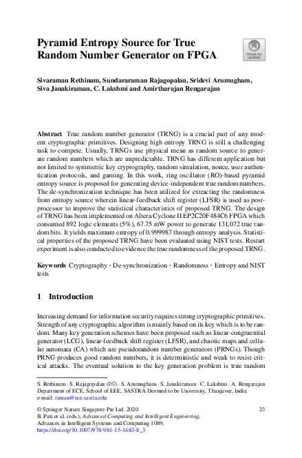 (PDF) Pyramid Entropy Source for True Random Number Generator on FPGA