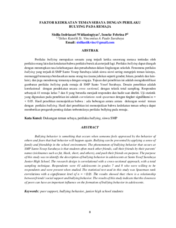 (PDF) Faktor Kedekatan Teman Sebaya Dengan Perilaku Bulying Pada Remaja