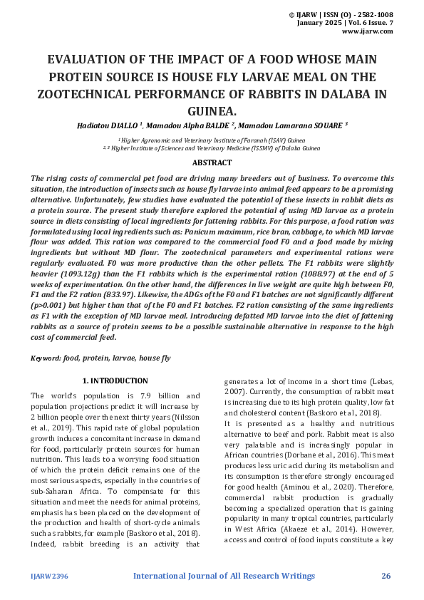 (PDF) EVALUATION OF THE IMPACT OF A FOOD WHOSE MAIN PROTEIN SOURCE IS ...