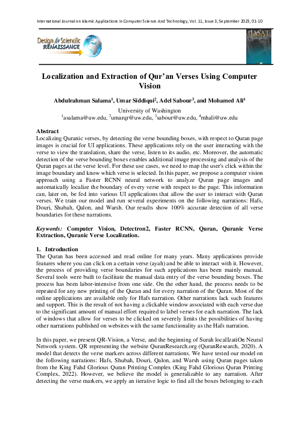 (PDF) Localization and Extraction of Quran Verses Using Computer Vision