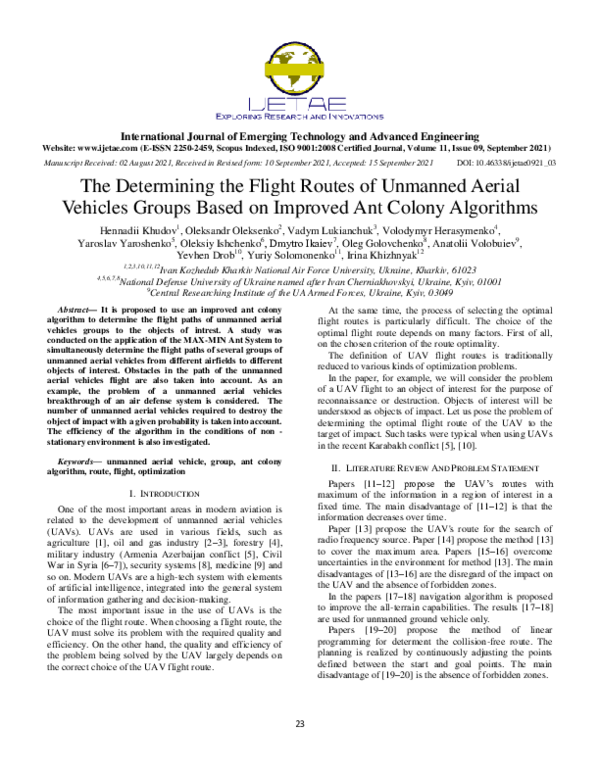 (PDF) The Determining the Flight Routes of Unmanned Aerial Vehicles ...