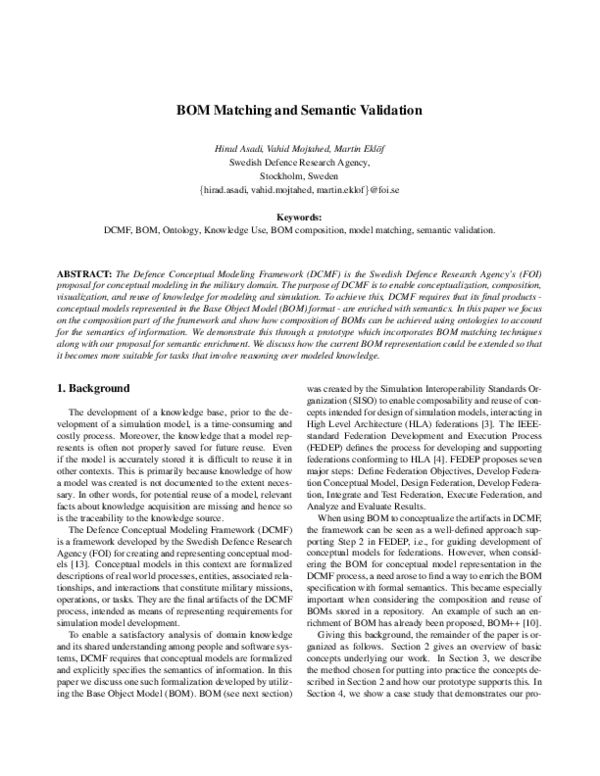 (PDF) BOM Matching and Semantic Validation